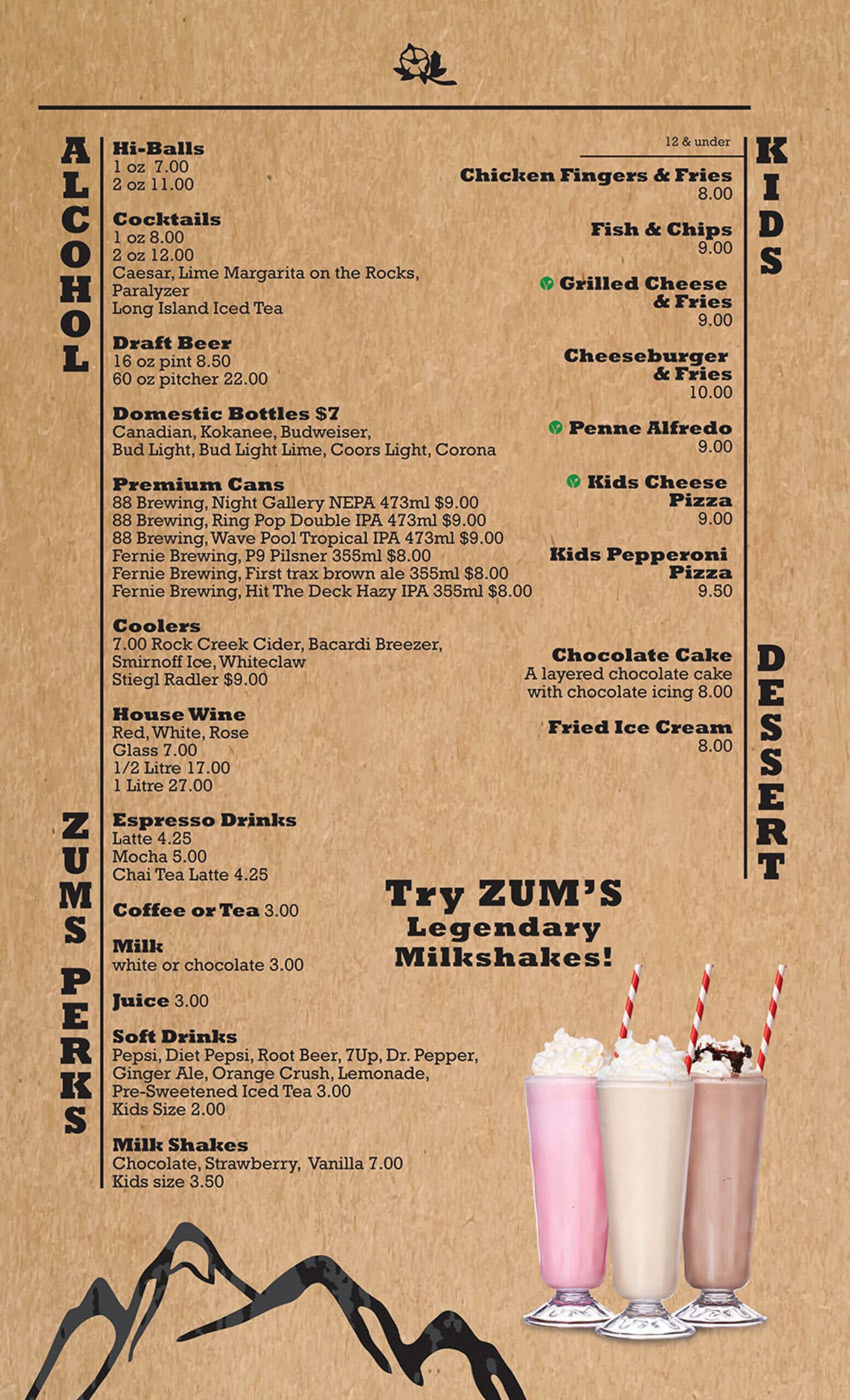 Menu | Zum's Eatery